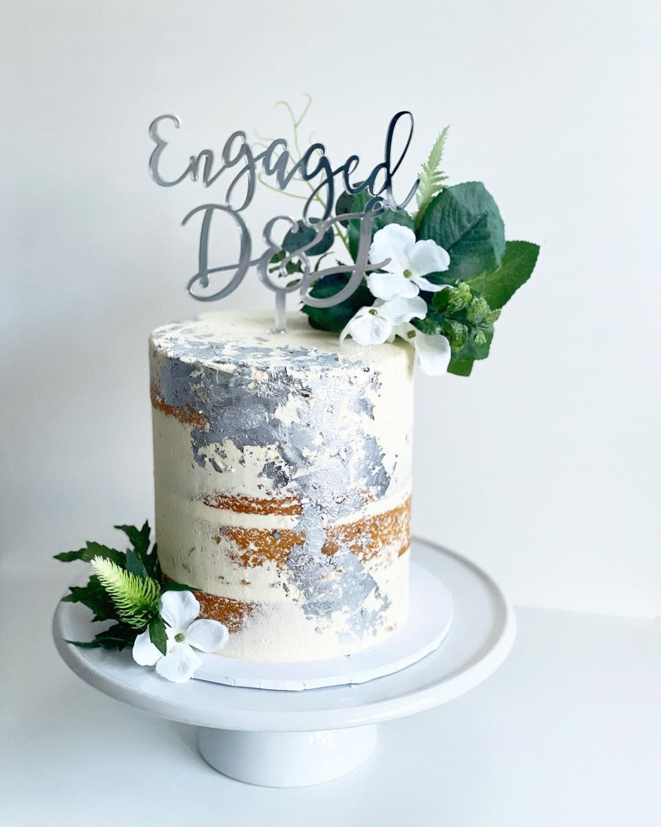 Engaged Custom Initials Modern Script Wedding Cake Topper – XOXO Design